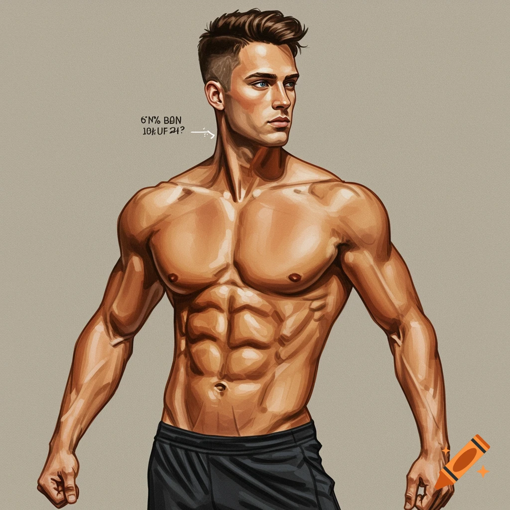 Male figure with 10% body fat and a BMI of 24 on Craiyon