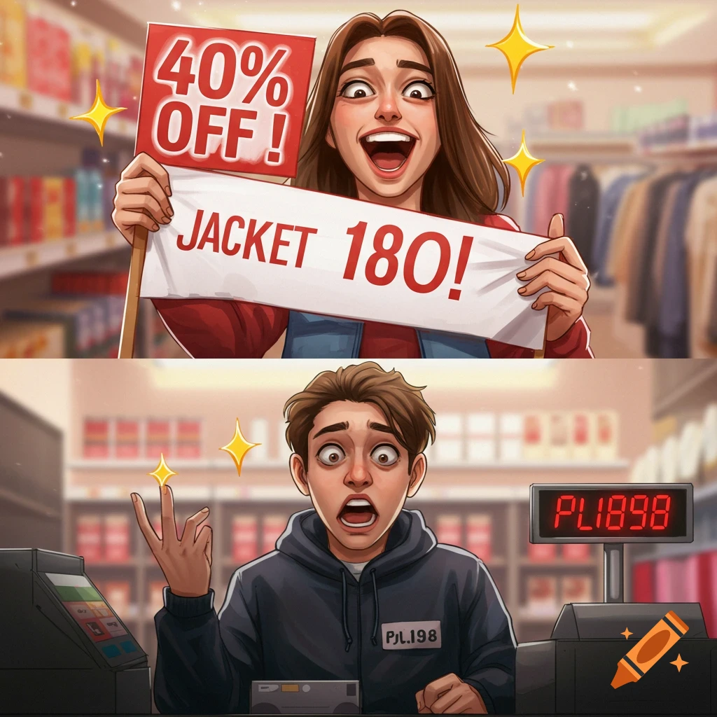 Meme about taxes ruining a discount on a jacket on Craiyon