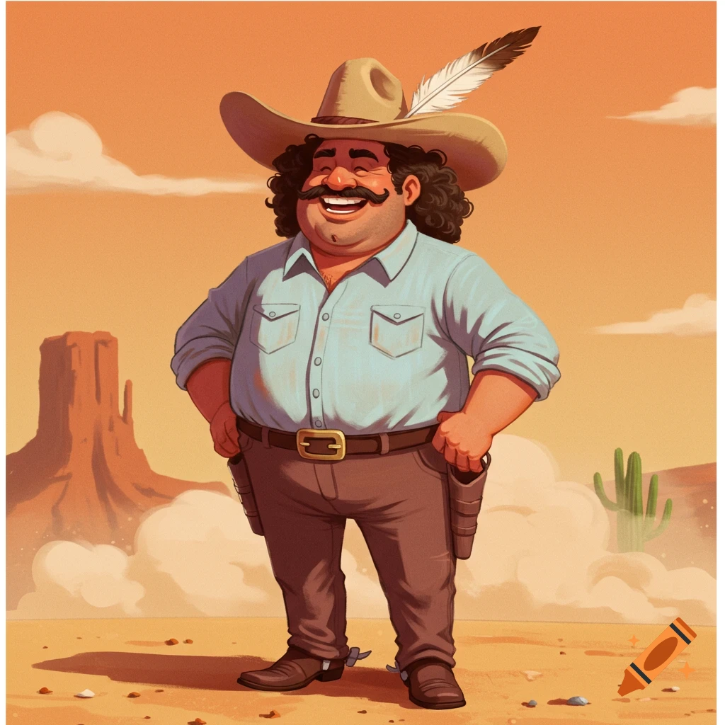 Fat Mexican man with curly hair wearing a cowboy hat on Craiyon