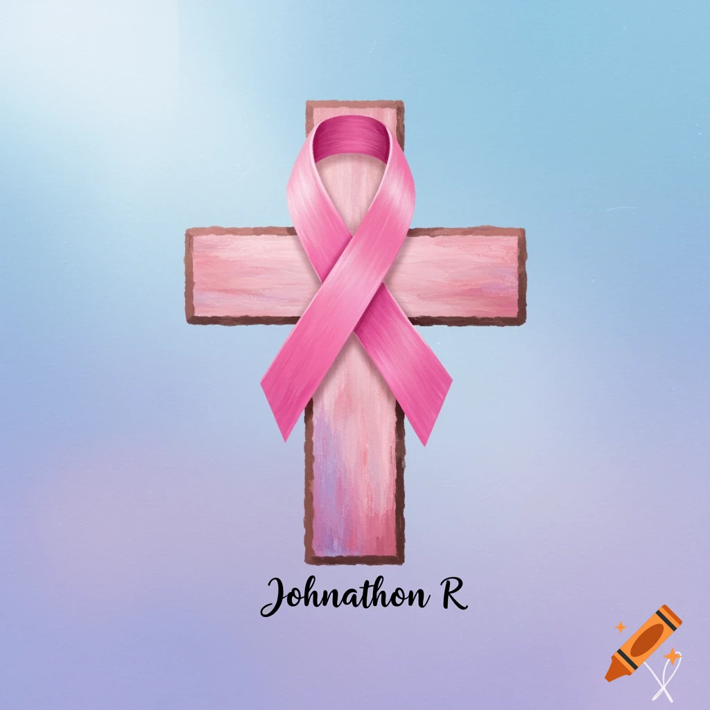 Cross with cancer ribbon and the Name of Johnathan R. on Craiyon