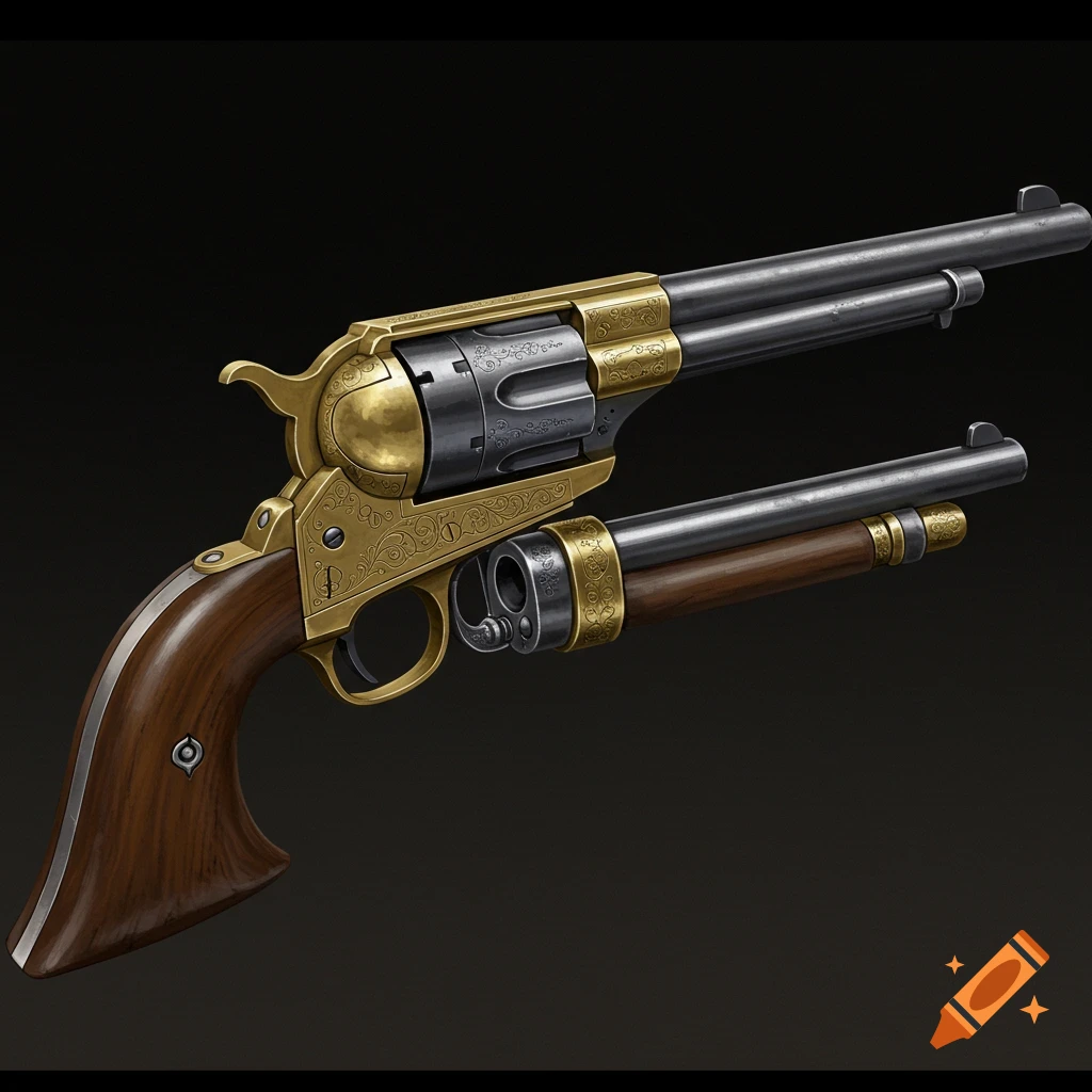 Detailed image of a revolver with an under-barrel shotgun. on Craiyon