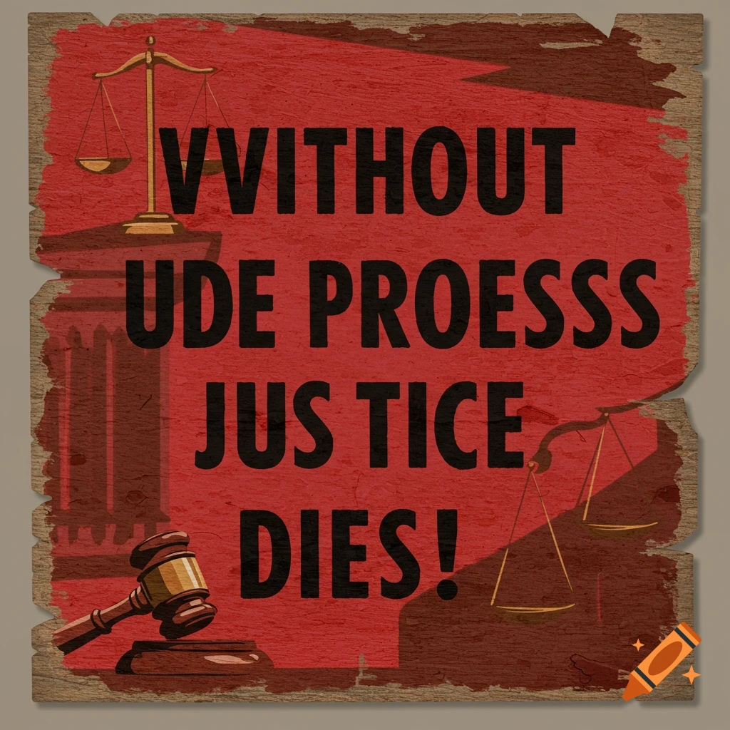 Protest sign: Without Due Process, Justice Dies! on Craiyon