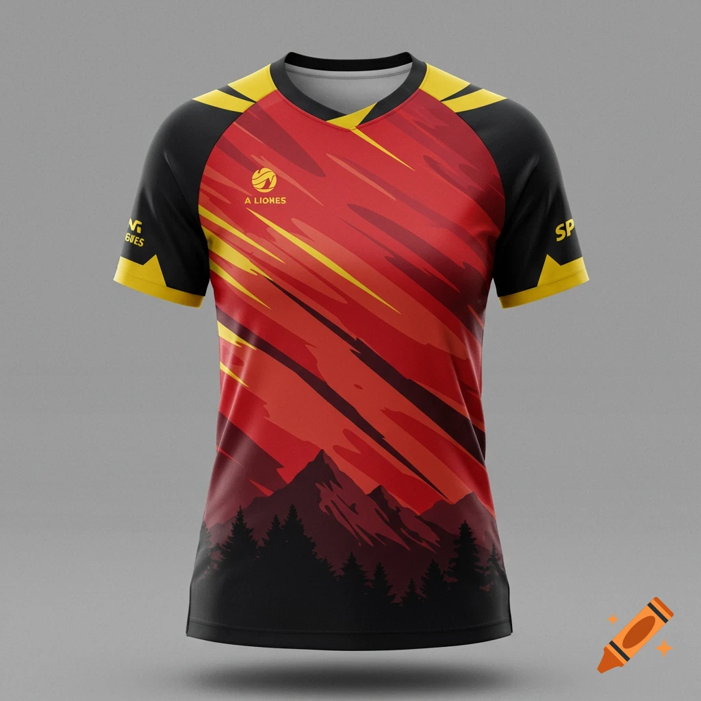 Red, black, and yellow women's volleyball jersey with mountain fade ...