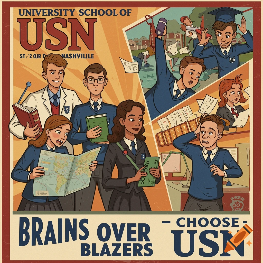 Cartoon propaganda poster for USN school shows heroic students with ...