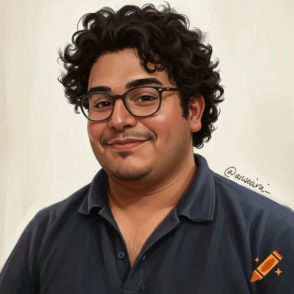 Mexican man with curly black hair and glasses on Craiyon