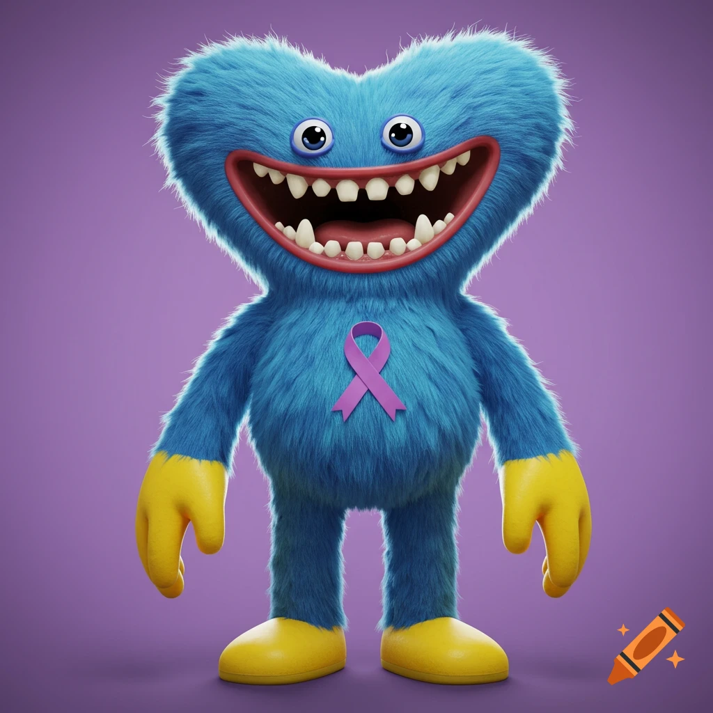 A green inflatable cartoon creature with googly eyes and sharp teeth ...