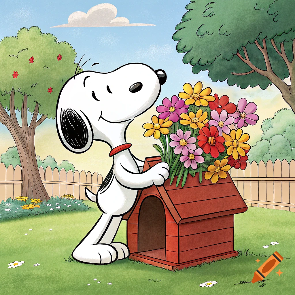 Snoopy holding flowers on Craiyon