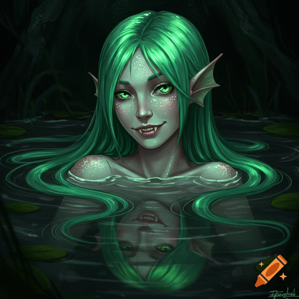 Jenny Greenteeth in water on Craiyon