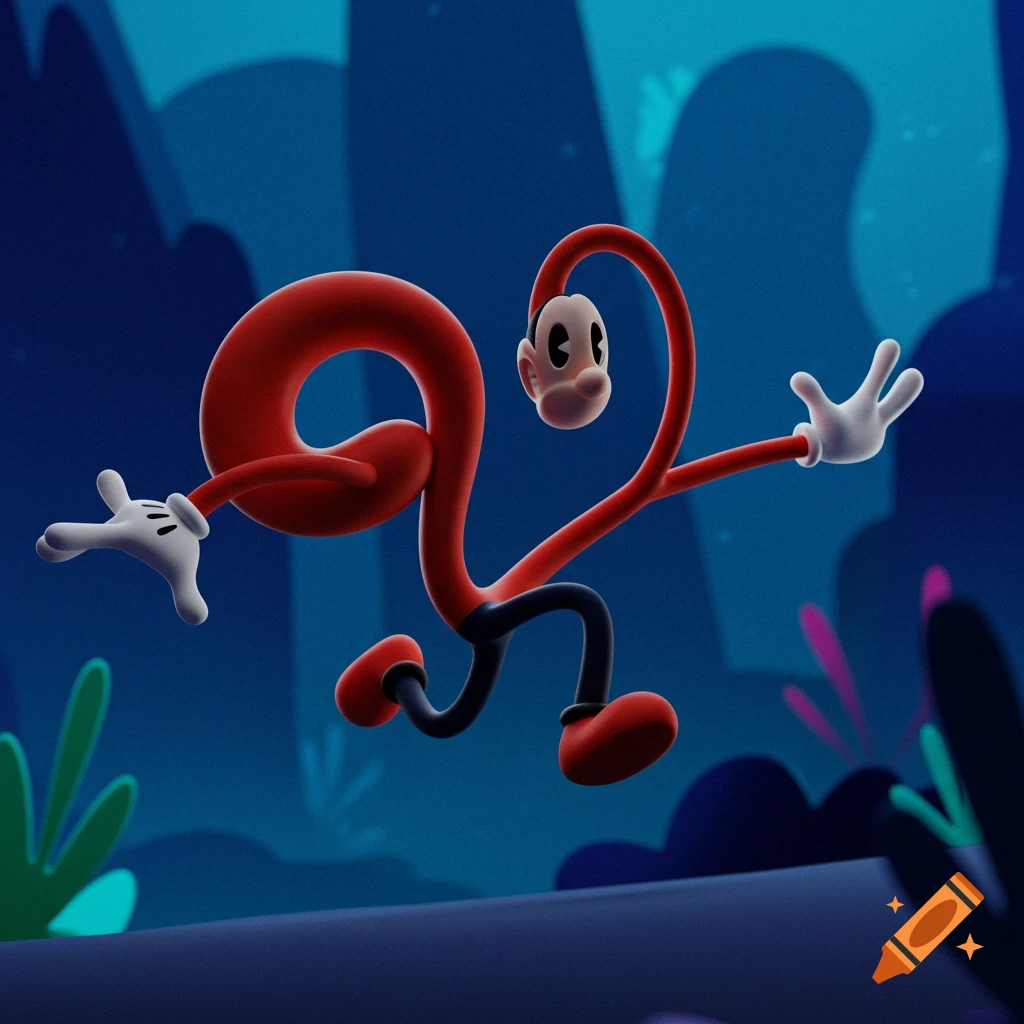 A blue number-four shaped cartoon character with big eyes walks through ...