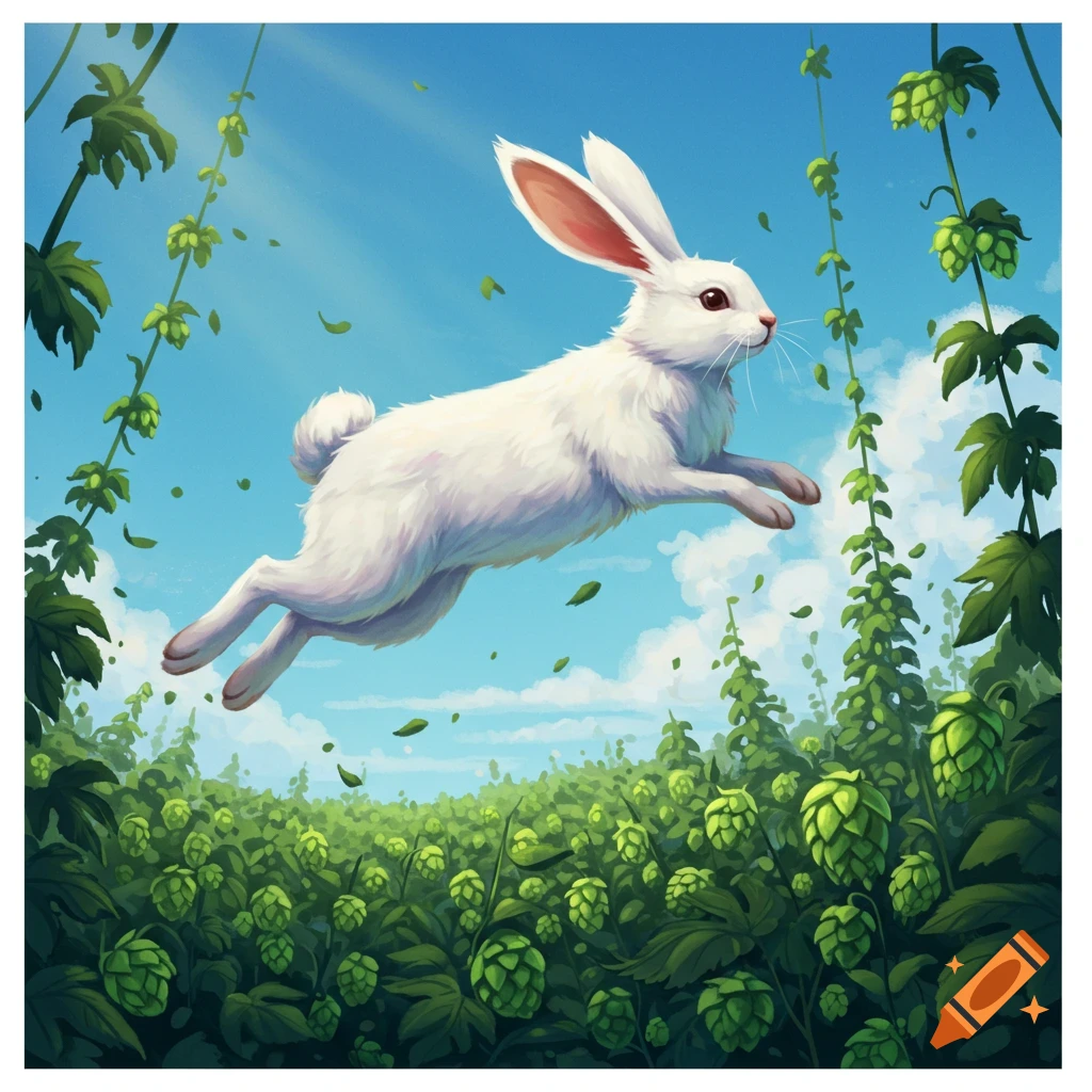 Rabbit jumping over beer hops on Craiyon