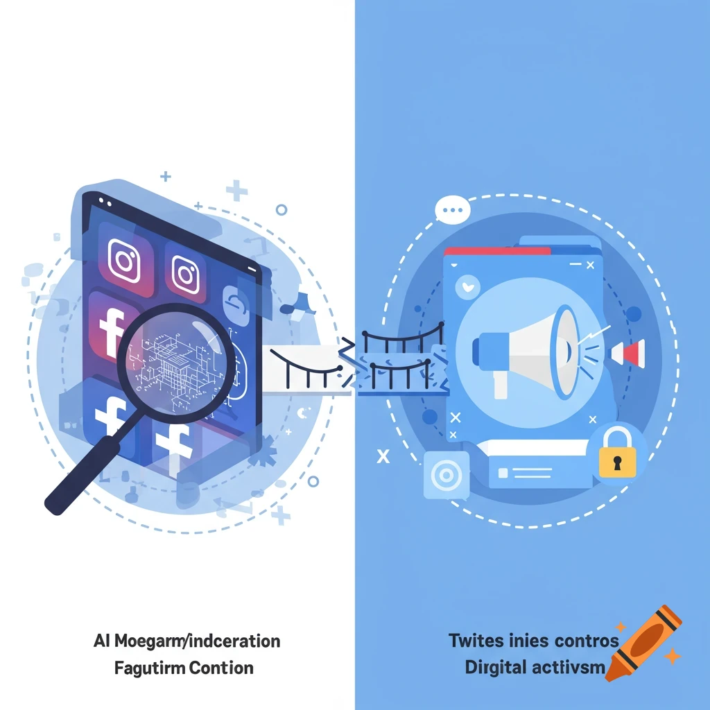 AI Moderation vs Digital Activism concept art on Craiyon