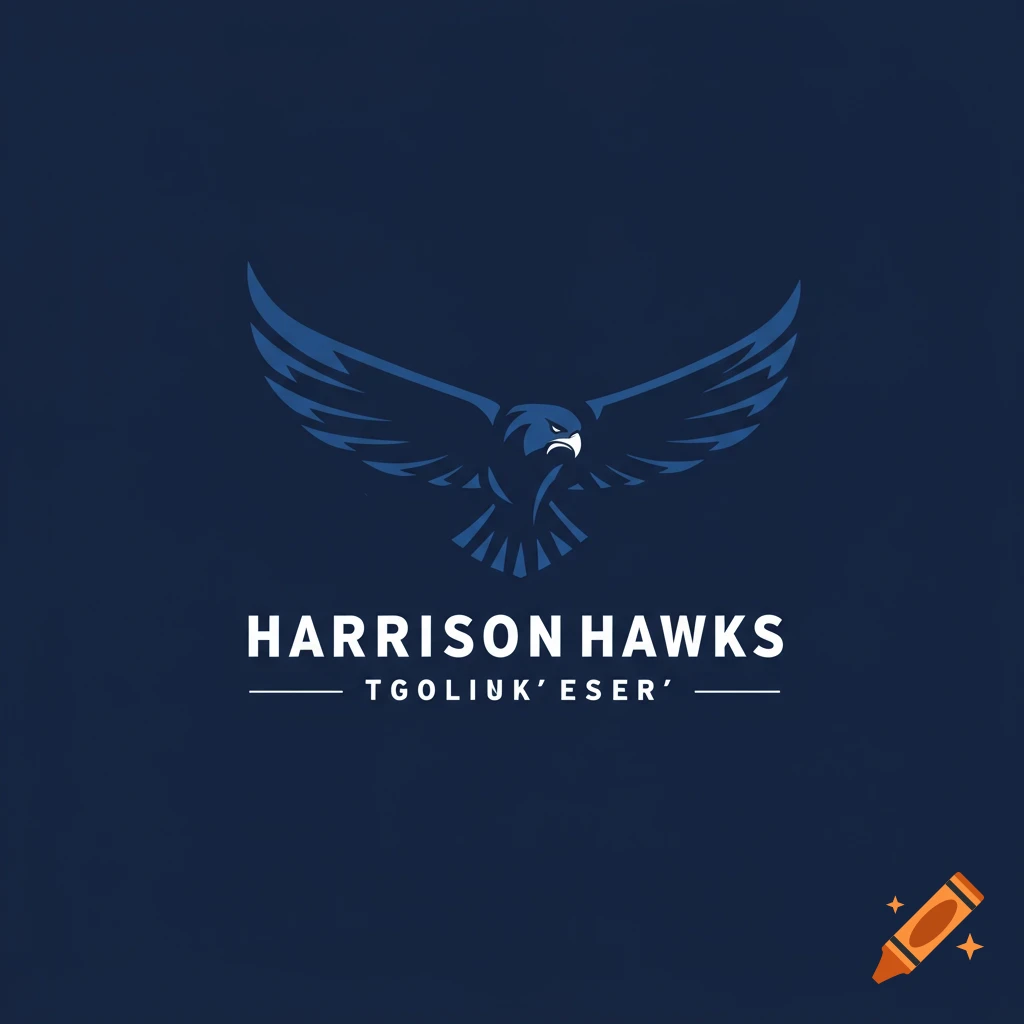 Blue stylized hawk logo with text 'Harrison Hawks' on Craiyon