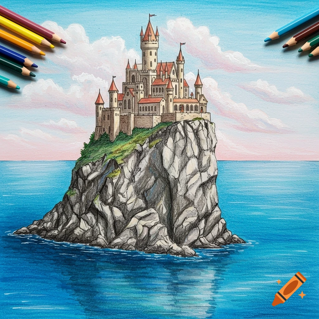 Pencil Drawing of a Medieval Castle created on Craiyon