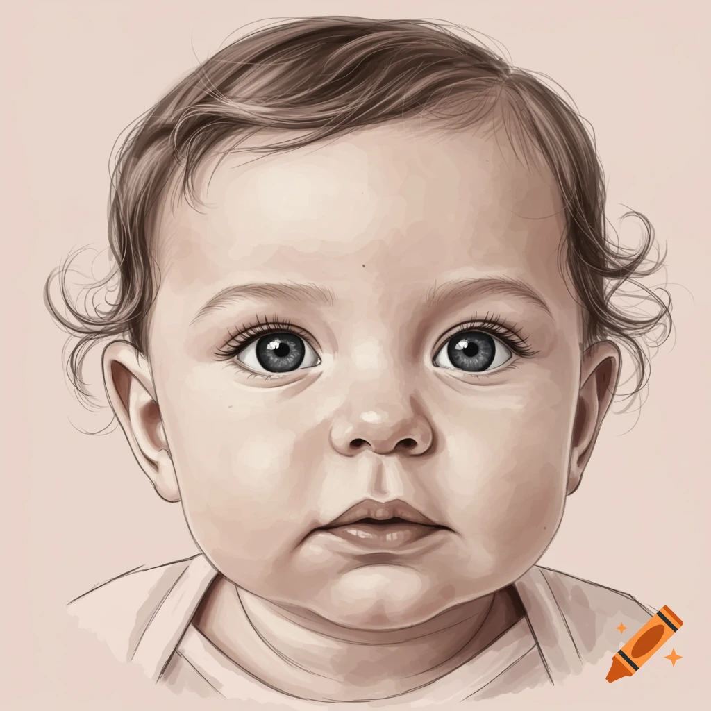 Baby with round face, wavy hair, and dimples on Craiyon