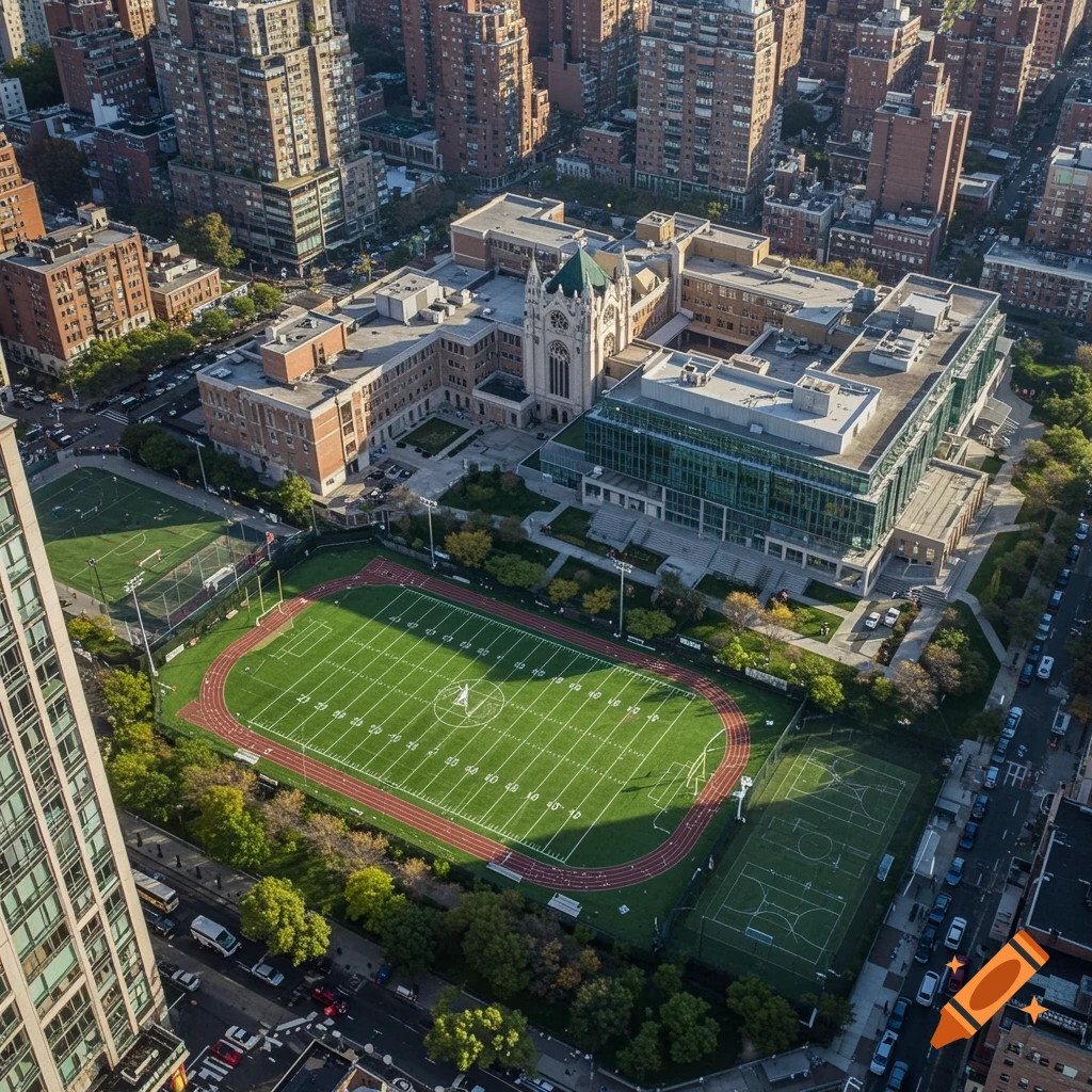 An aerial view of a football field with yard lines, numbers, goalposts ...