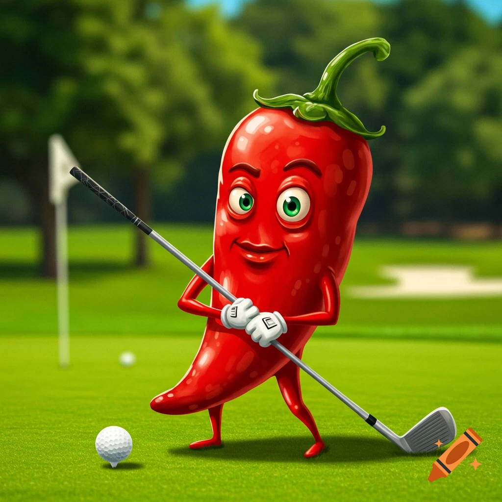 Chili pepper holding a golf club on Craiyon