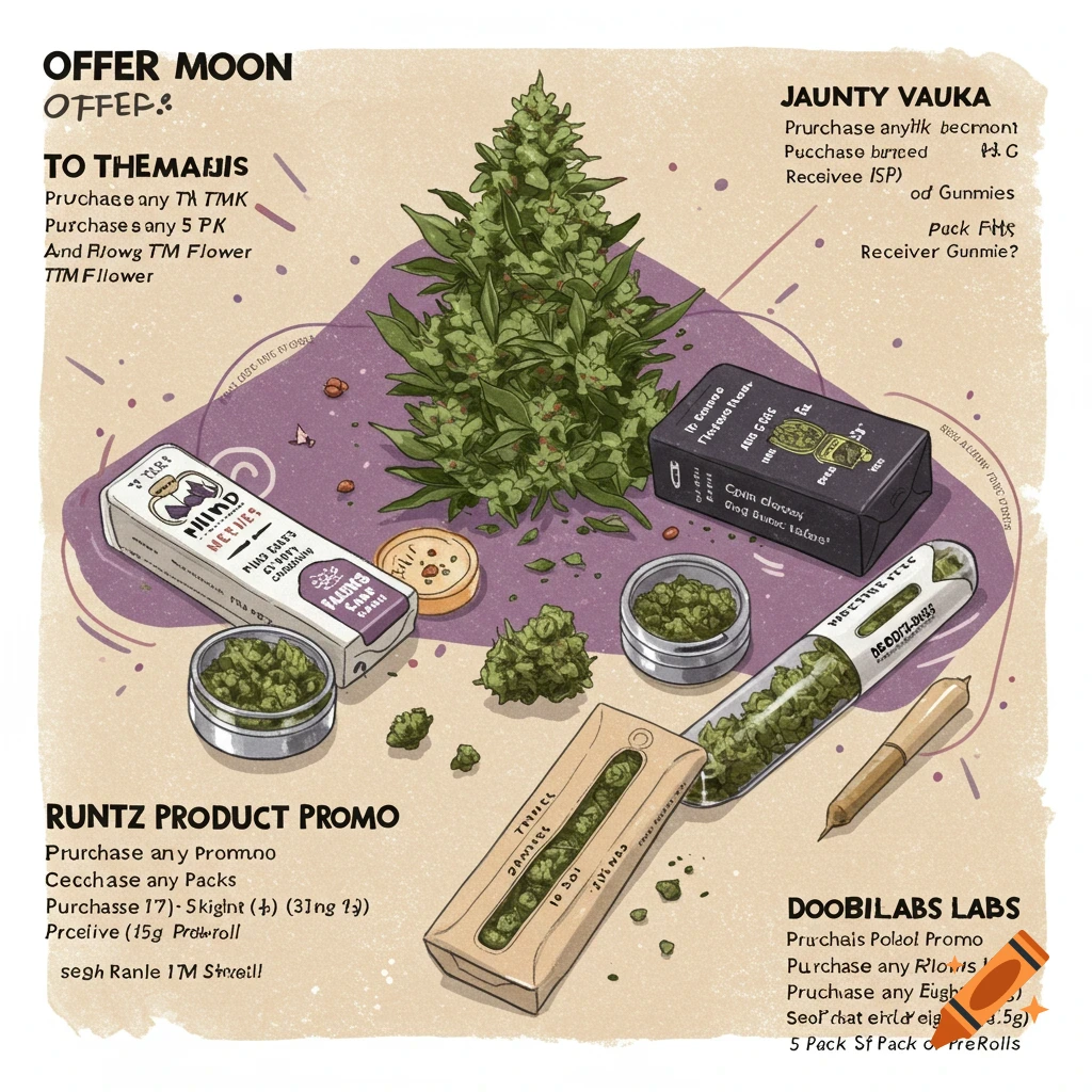 Cannabis product promotions: To the Moon, Jaunty Vape, Packs, Runtz ...