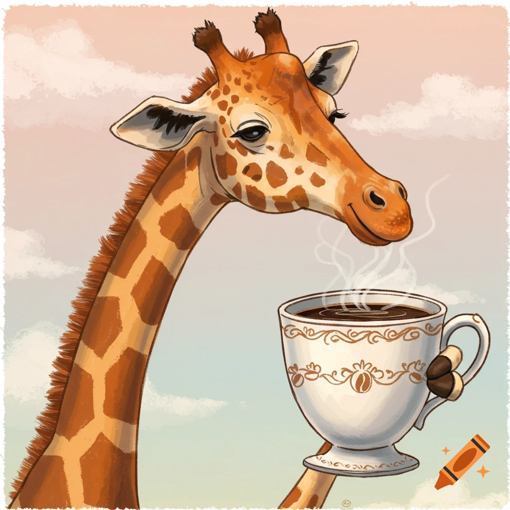 Giraffe drinking coffee on Craiyon