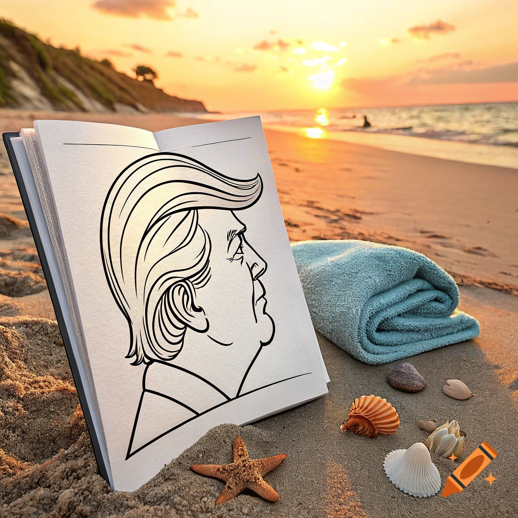 Cartoon outline of Donald Trump's wig at sunset on Craiyon