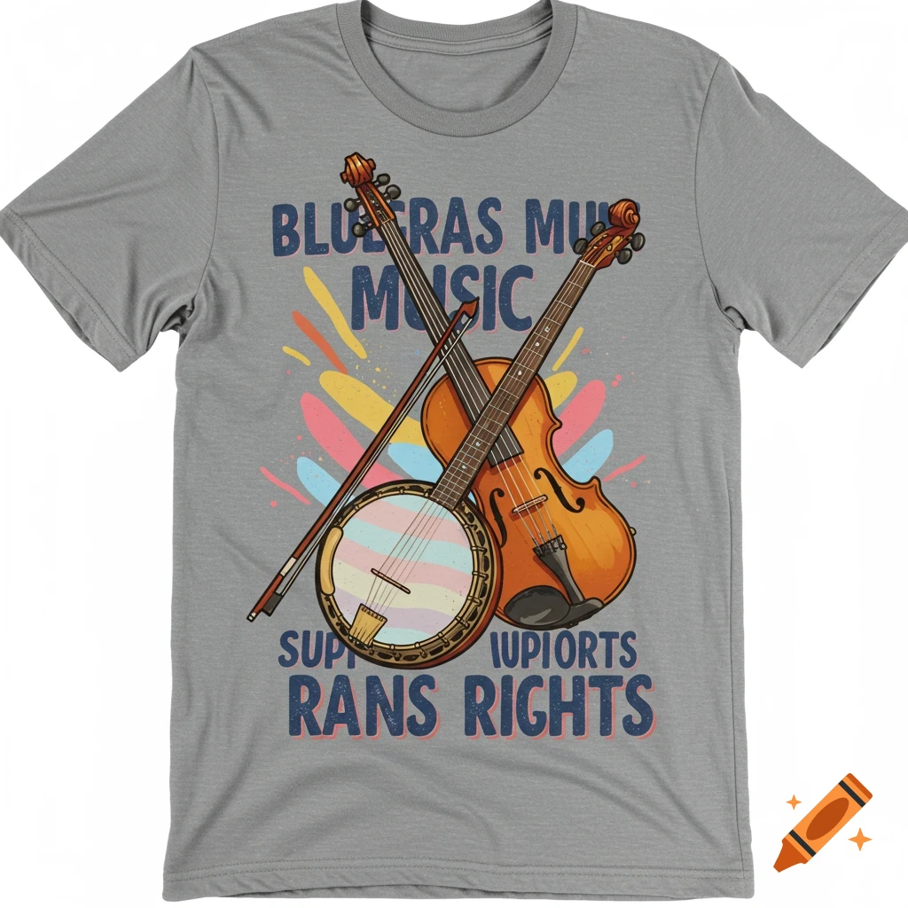Bluegrass music supports trans rights t-shirt with fiddle and banjo on ...