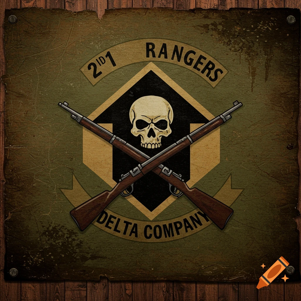Image of a worn military logo with skull, crossed rifles, and text on ...