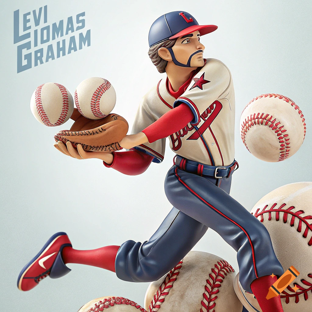 Stylized rendering of a baseball player action figure holding baseballs ...