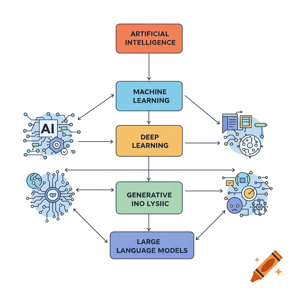 Hierarchical relationship between AI, machine learning, deep learning, generative AI, and large ...