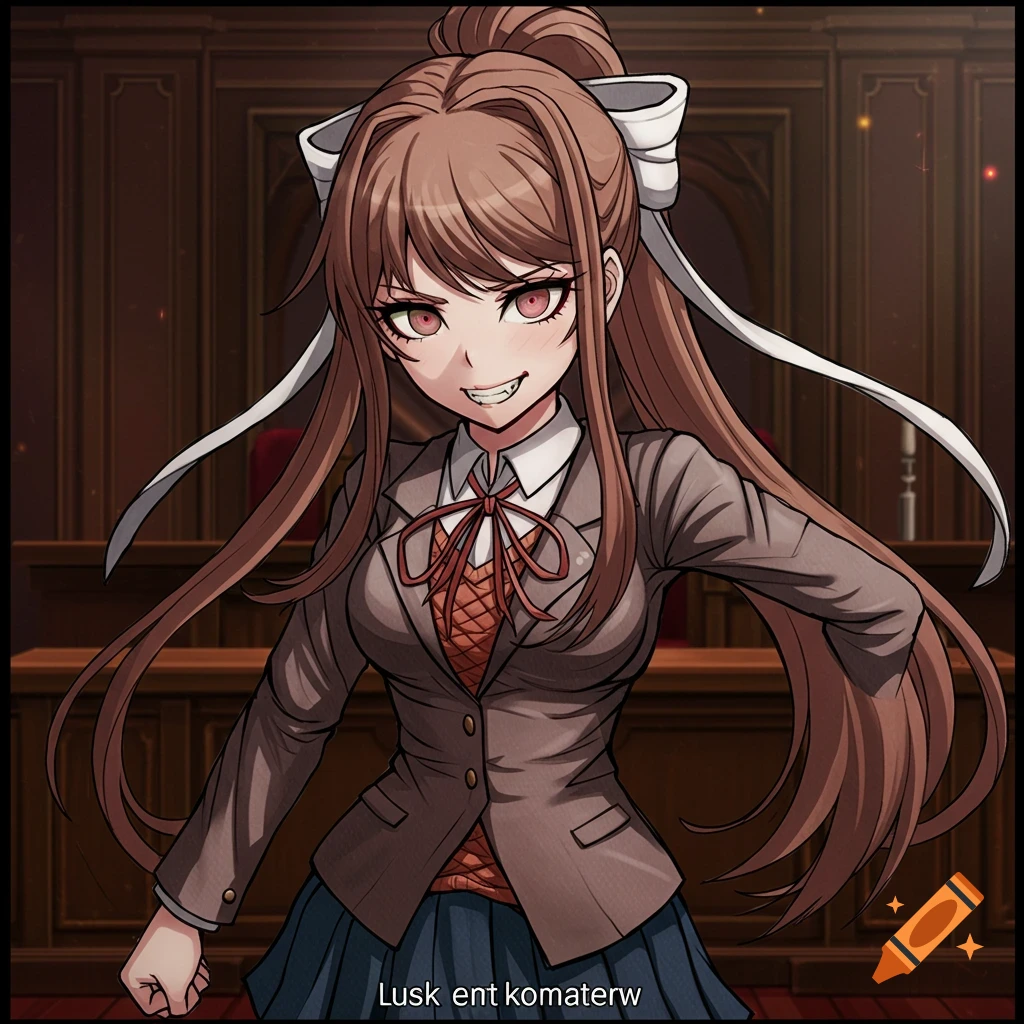 Monika from Doki Doki Literature Club in Danganronpa style, standing in ...
