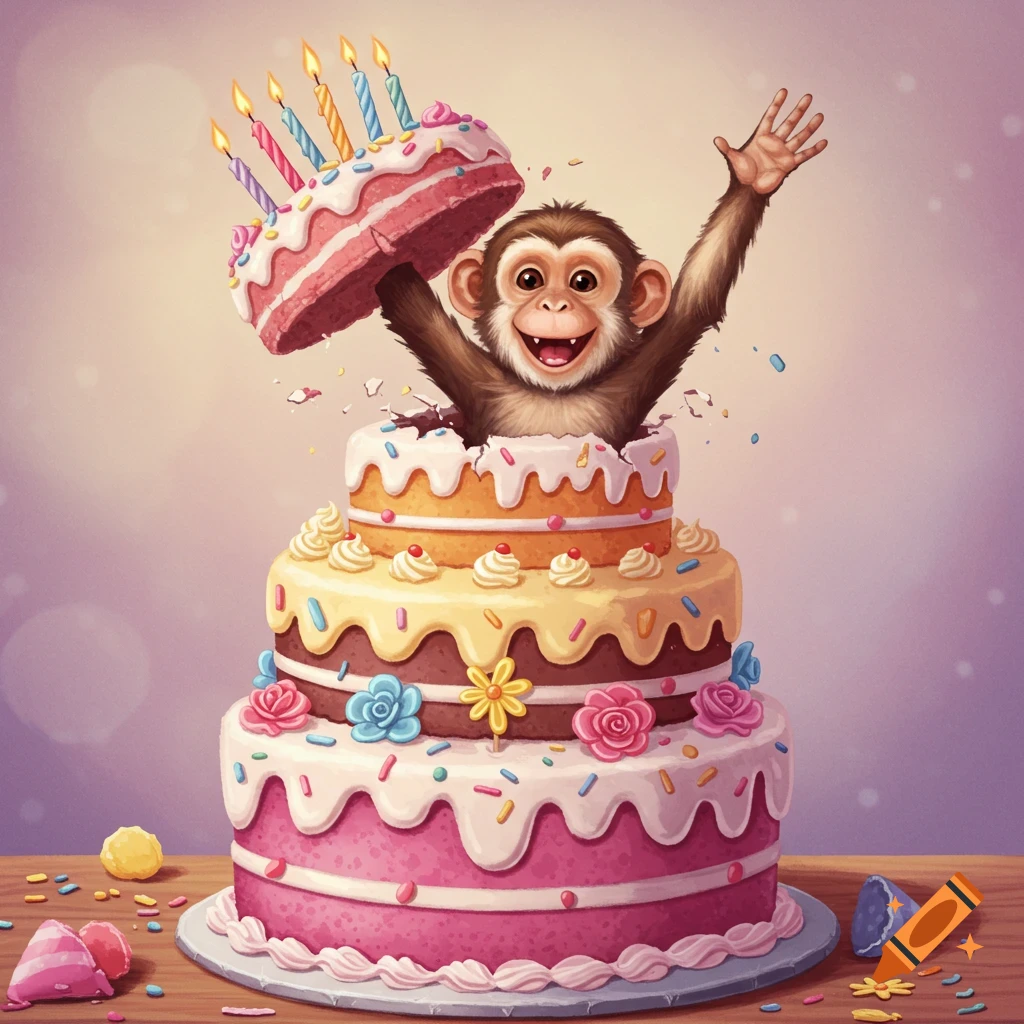 Monkey emerging from a cake on Craiyon