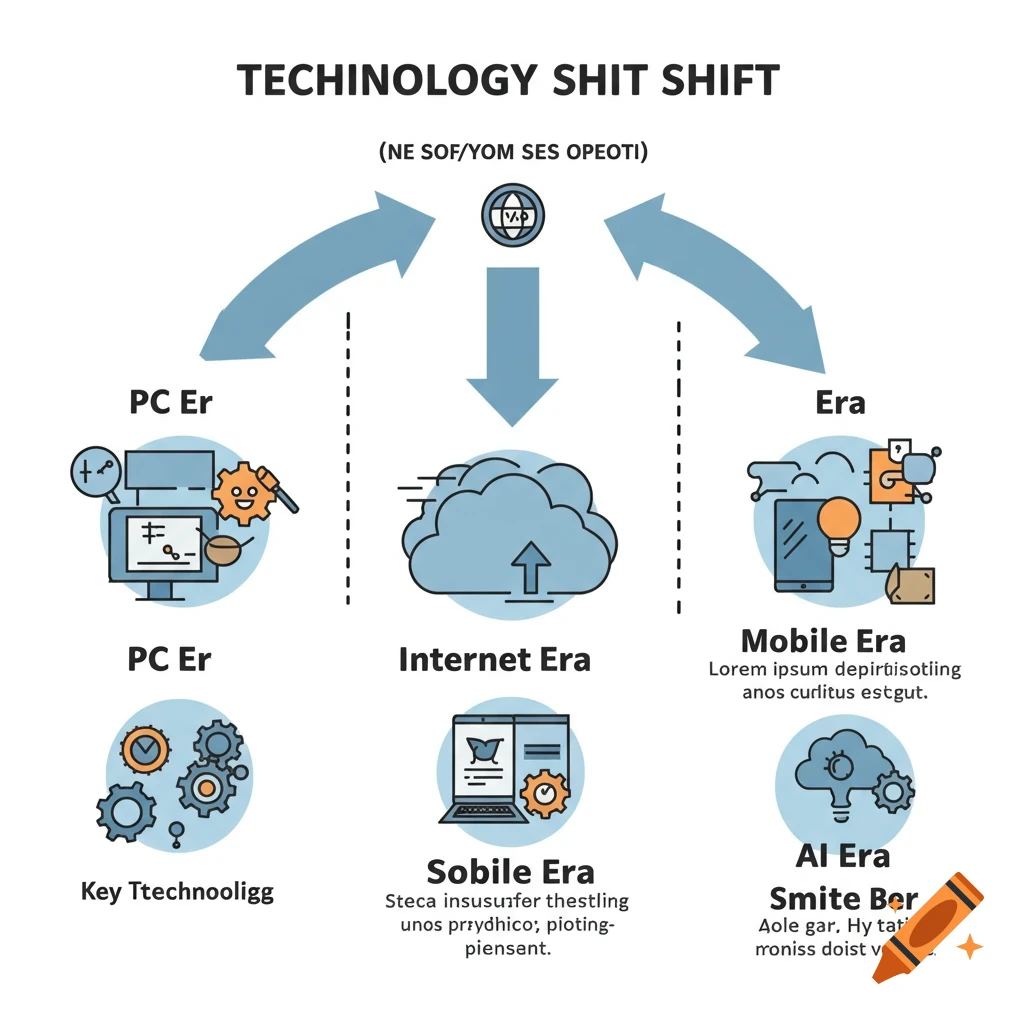 Illustration of the technology shift from PC to Internet, Cloud, Mobile ...