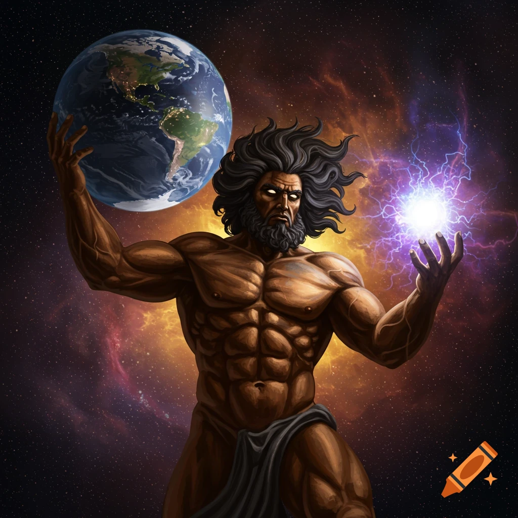 Titan holding Earth and energy on Craiyon