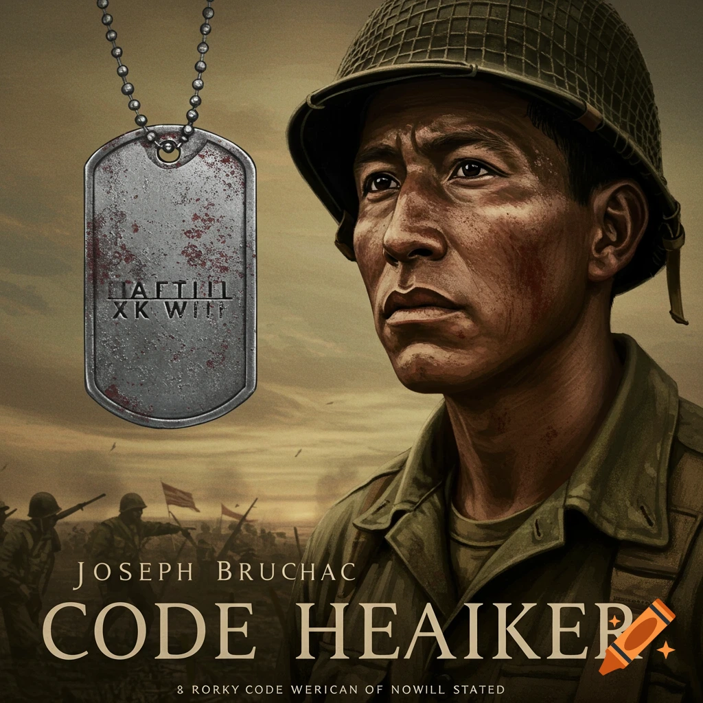 Book cover of 'Code Talker' with a dog tag and marine illustration on ...