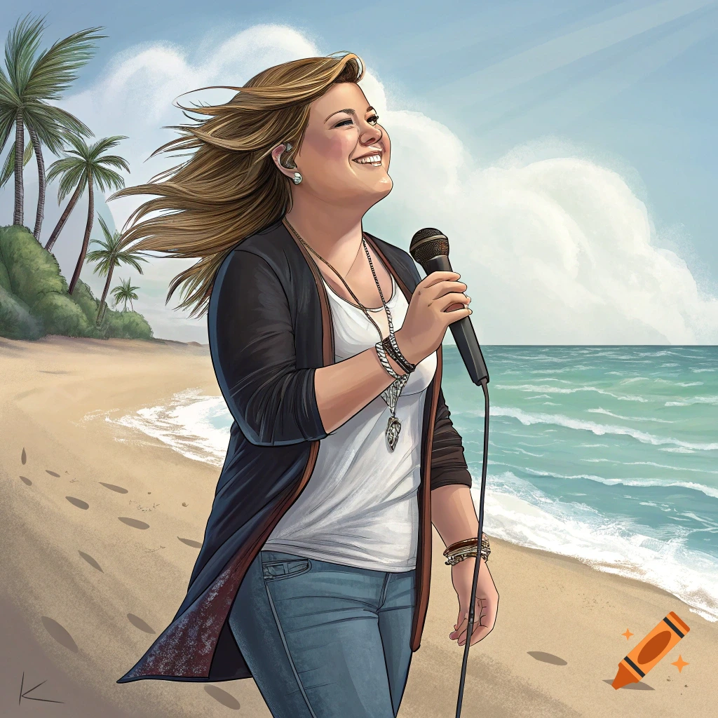 Kelly Clarkson on the beach on Craiyon