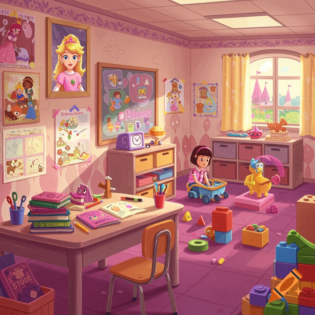 A colorful child's classroom filled with toys, books, posters, and a ...
