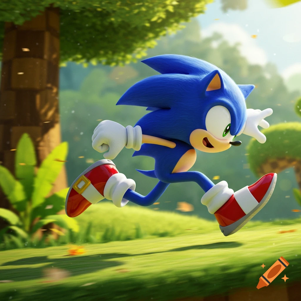Sonic the Hedgehog running through a landscape resembling Green Hill ...