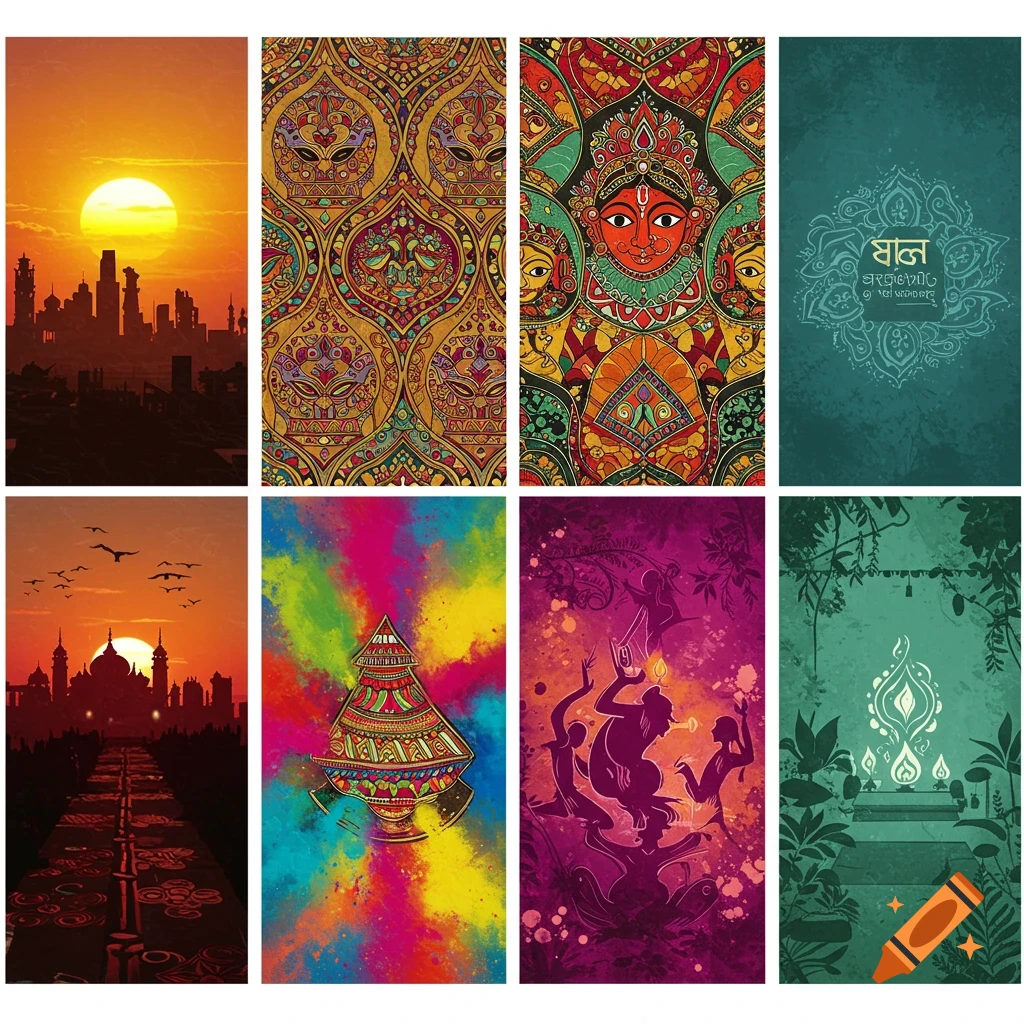 Modern Indian culture wallpaper panels on Craiyon