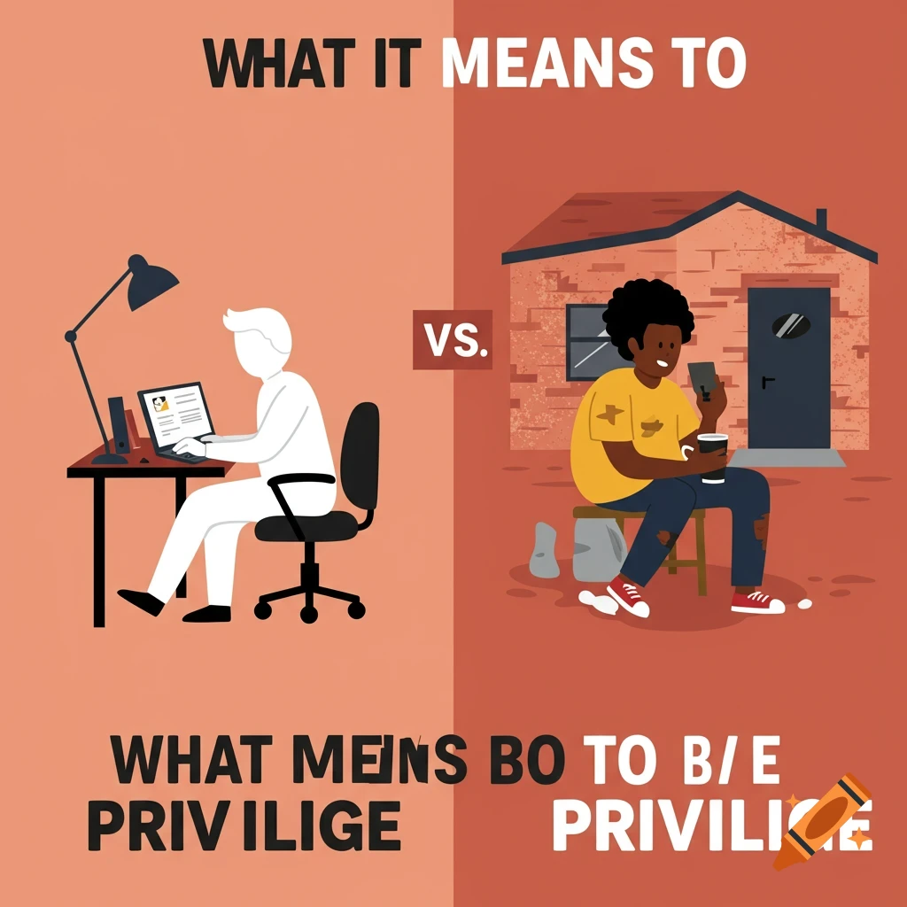 Poster highlighting privilege with cartoon figures on Craiyon