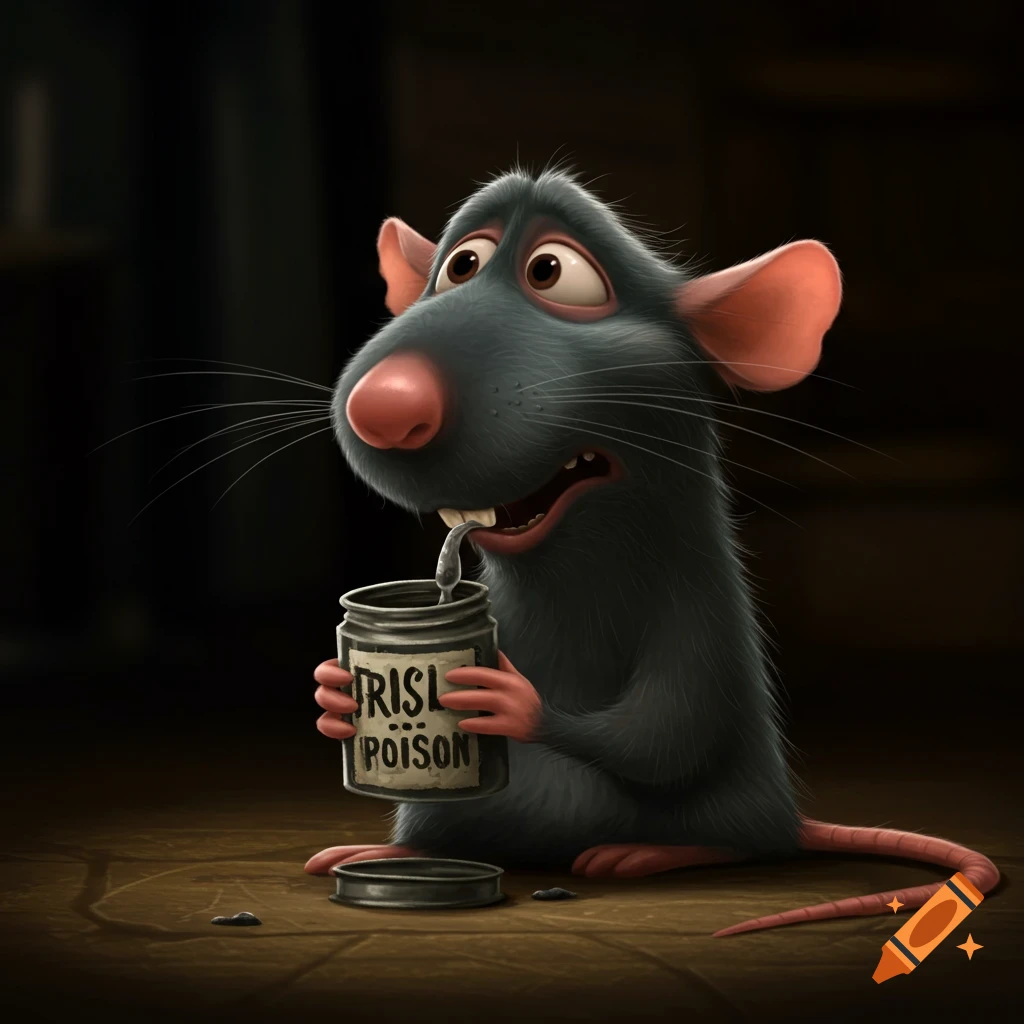 Remy the rat eating rat poison on Craiyon