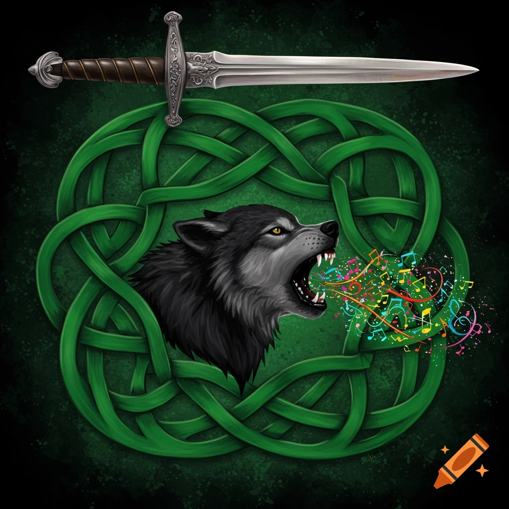 Celtic knot tattoo design with photorealistic wolf howling musical ...
