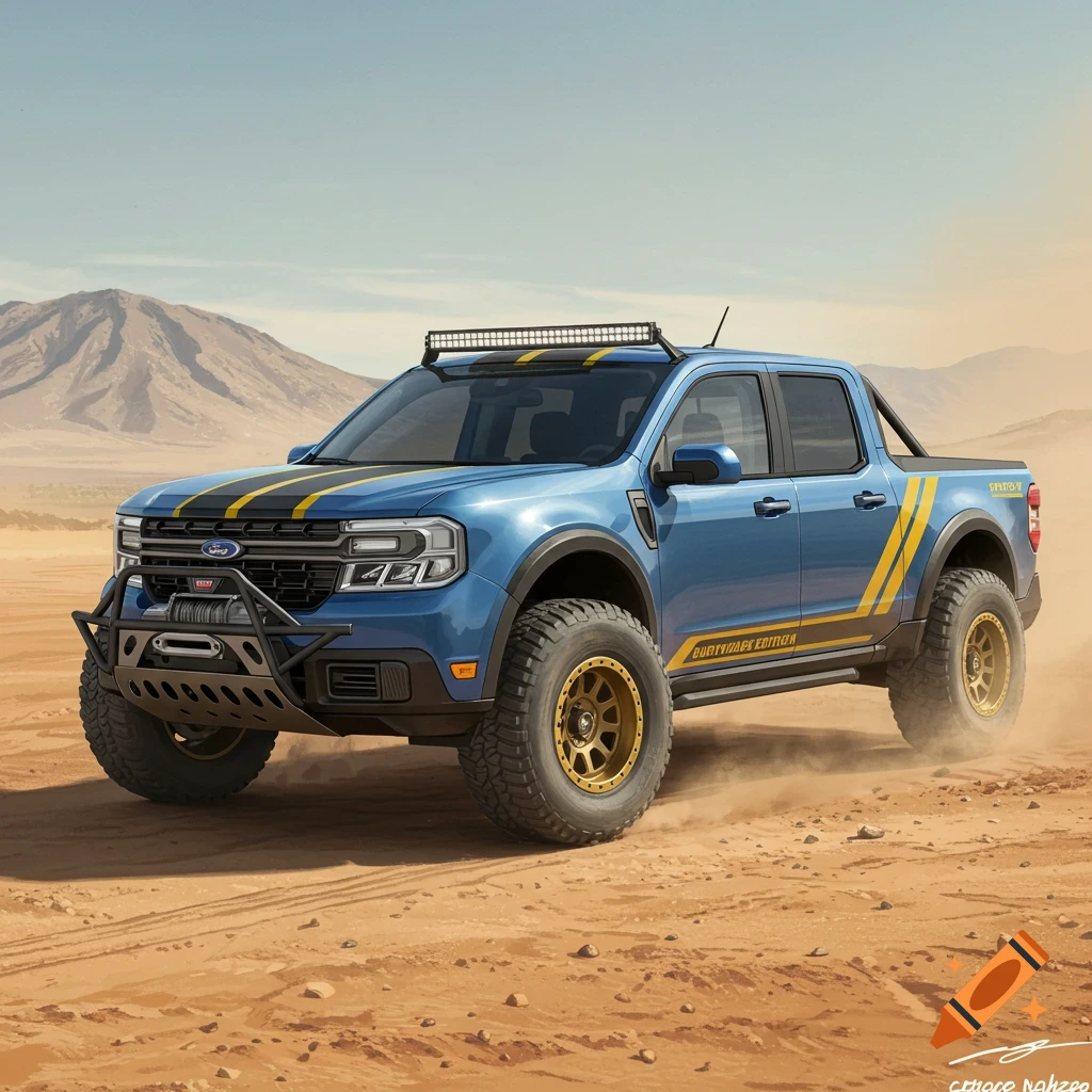 A photorealistic custom offroad truck with a bison-themed front ...