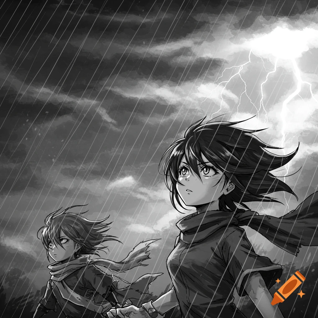 Black and white anime storm on Craiyon