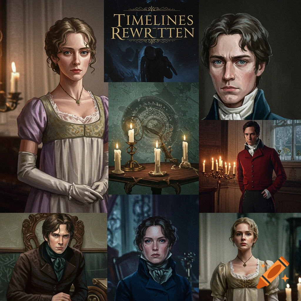 Mood board for Timelines Rewritten blending Regency era with sci-fi ...