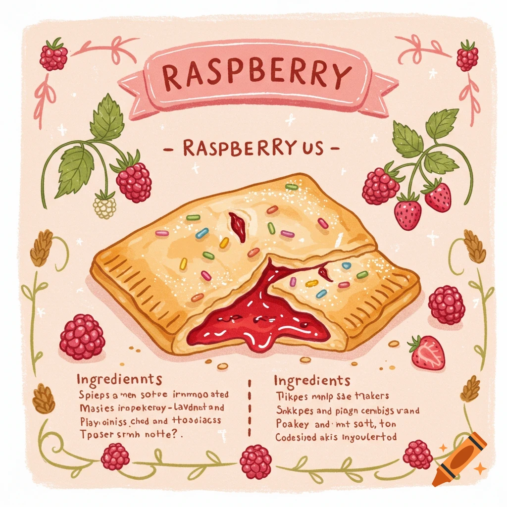 Illustrated recipe card for a raspberry poptart on Craiyon