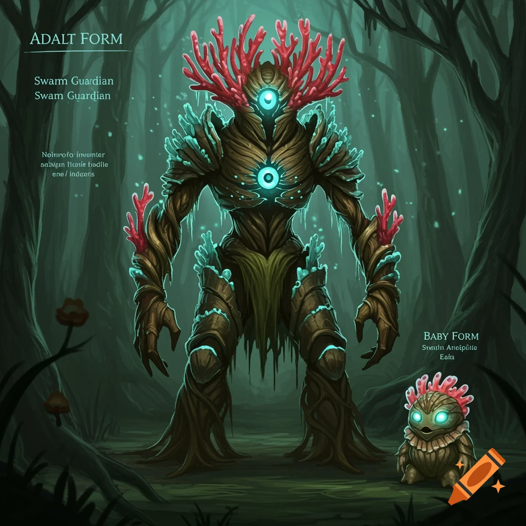 Swamp guardian with vines and coral armor on Craiyon