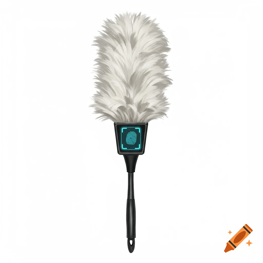 A feather duster with a fingerprint scanner attached to the handle. on ...