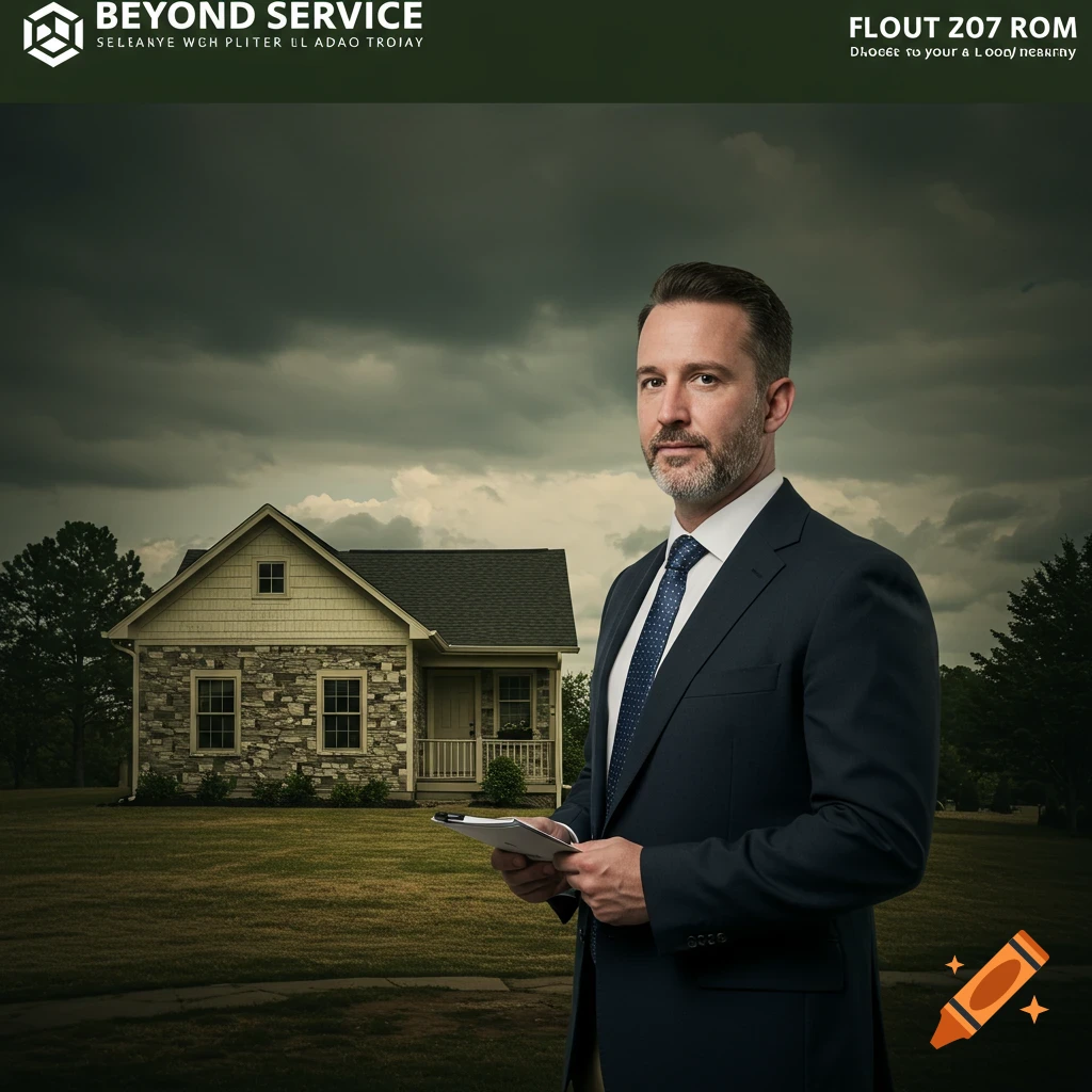 Beyond Service zoom background with a house in military green on Craiyon