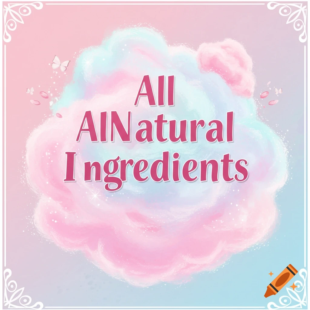 All natural ingredients sign with cotton candy vibes in fancy ...