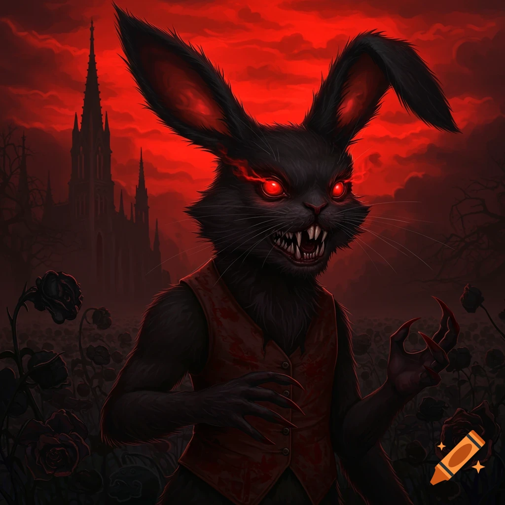 Mystical black rabbit with lute and pistol in a fantasy setting on Craiyon