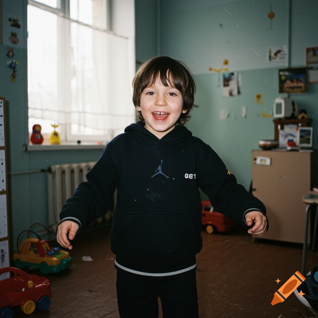 Russian boy dancing in orphanage, 90s Kodak photo on Craiyon