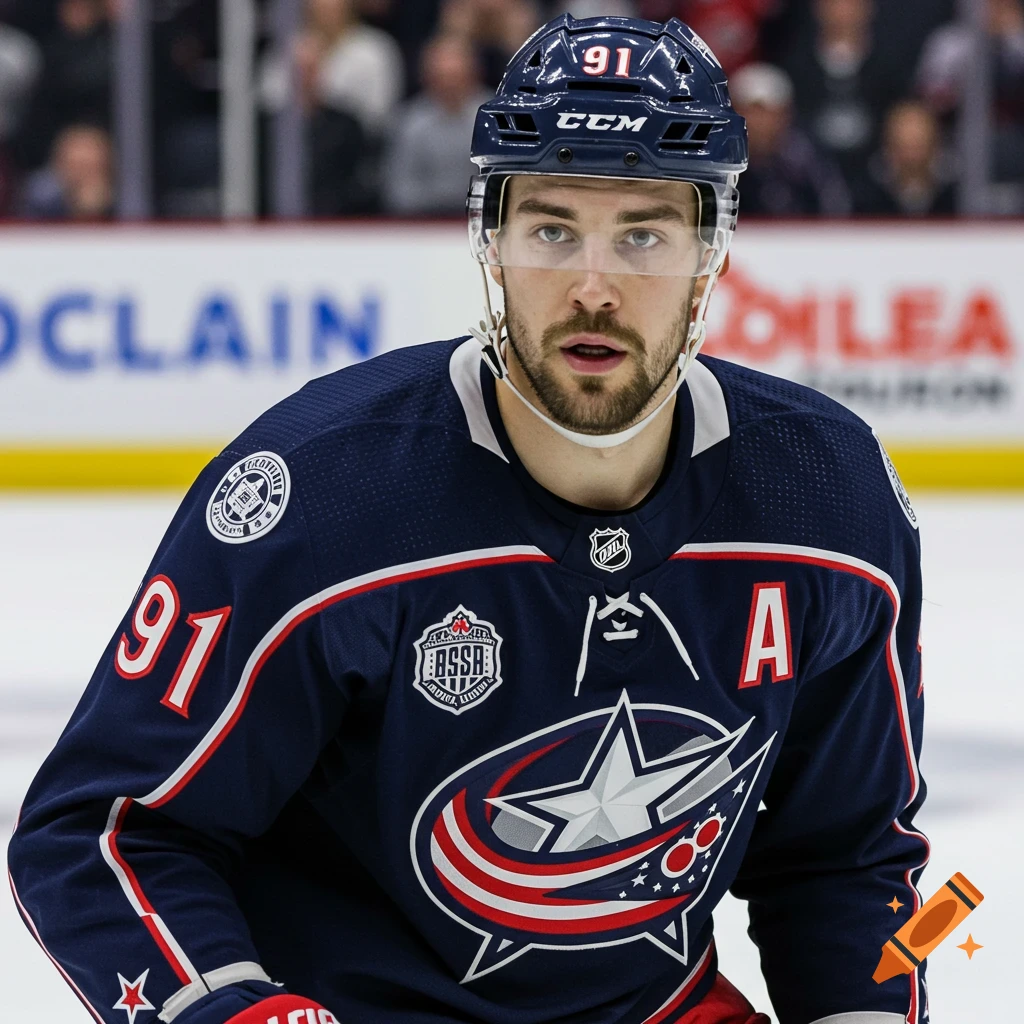 Close-up of a hockey player in an Edmonton Oilers jersey with number 97 ...
